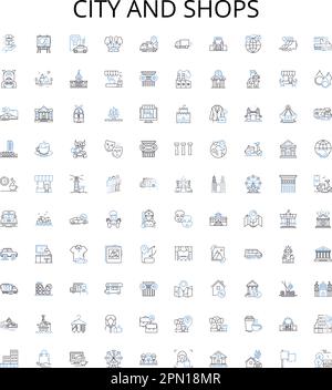 City and shops outline icons collection. City, Shops, Shopping ...