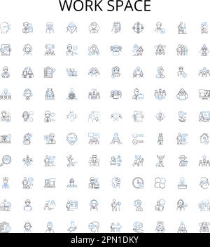 Work place line icons signs set. Design collection of Office, Cubicle ...