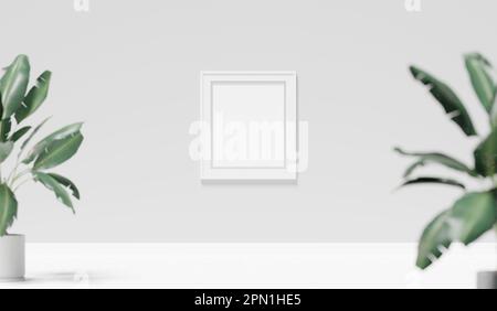 Mockup of a generic room with white wall, wooden floor, empty picture ...