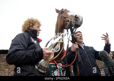 Peter Scudamore (left) and Trainer Lucinda Russell, with Corach Rambler ...