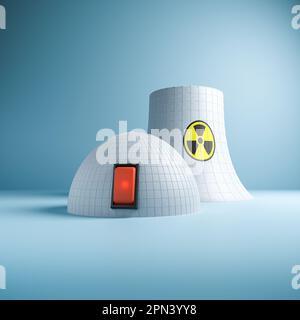 Shutting down nuclear plants concept - a reactor building with a switch ...