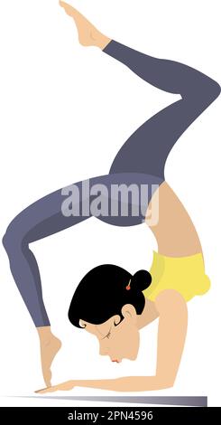 Fitness, aerobics. Young woman with lithe figure bends a body isolated ...