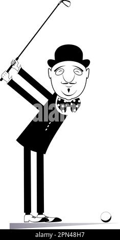 Gentleman a golfer on the golf course illustration. Cartoon jumping ...