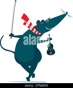Cartoon rat or mouse plays violin illustration. Comic rat or mouse ...