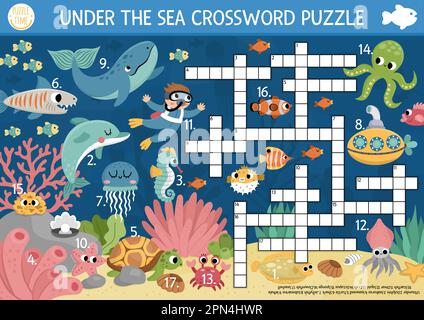 Vector under the sea word search puzzle for kids. Simple ocean life ...
