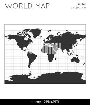 World map. Globe in Miller projection, plain style. Outline vector ...