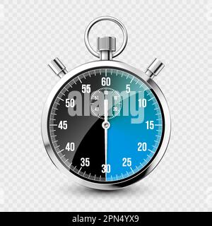 Realistic classic stopwatch. Shiny metal chronometer, time counter with ...