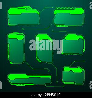 Green futuristic HUD, UI elements. Sci-fi user interface text boxes ...
