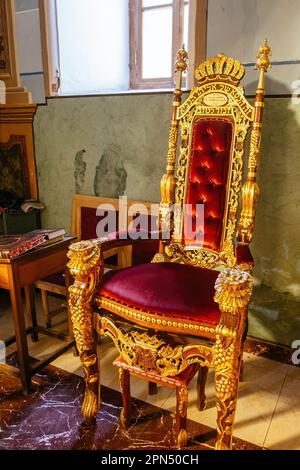 Throne of the prophet Elijah in synagogue. Chair for circumcision Stock ...