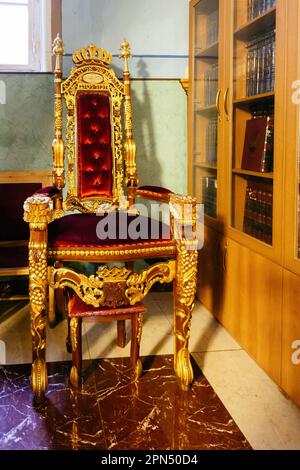 Throne of the prophet Elijah in synagogue. Chair for circumcision Stock ...
