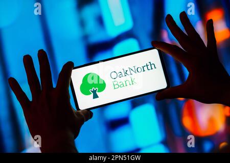 In this photo illustration, the OakNorth Bank logo is displayed on a ...