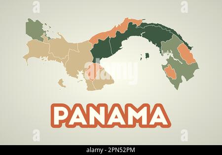 Panama map. Country poster with regions. Shape of Panama with country ...