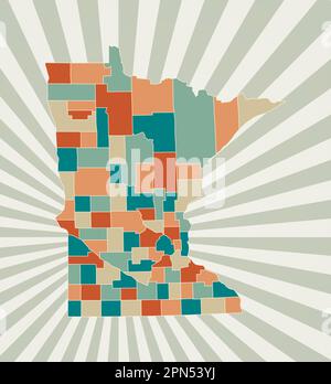 Minnesota map. US state poster with regions. Old grunge texture. Shape ...