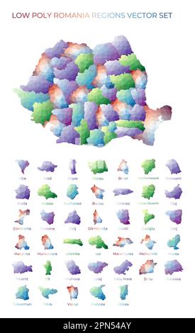 Map of Romania. Low poly illustration of the country. Purple geometric ...