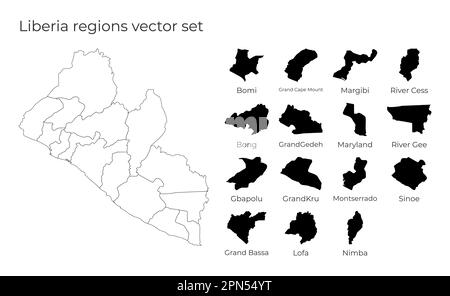 Liberia country silhouette. Set of 3 high detailed maps. Solid black ...