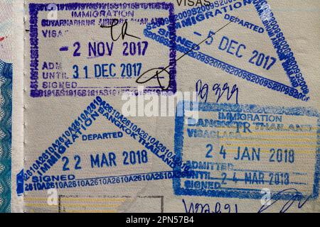 Inside page of a traveled Ukrainian passport with stamps from customs ...