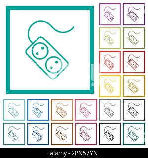 Electrical outlet with two sockets outline flat color icons with ...