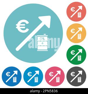 Rising oil energy european Euro prices flat color icons in round ...