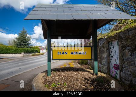 Goodbye sign closeup outside Tipperary Town, Ireland. Sign written in ...