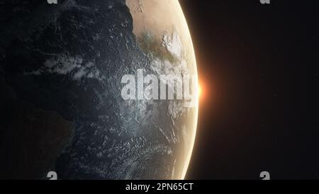 Realistic earth with sunrise from space Stock Photo - Alamy