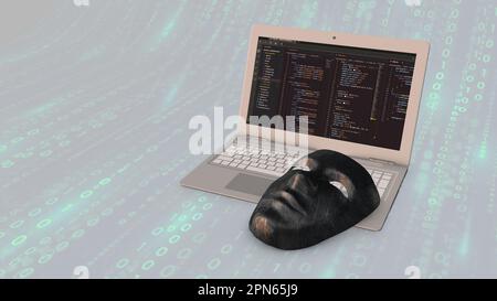 Hacker mask on laptop with chroma screen for cyber security concept ...
