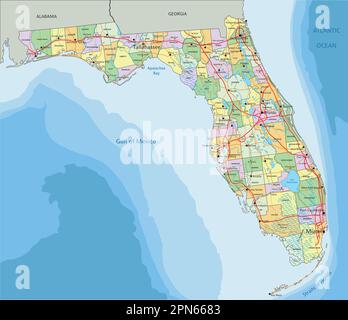 Florida - Highly detailed editable political map with labeling Stock ...