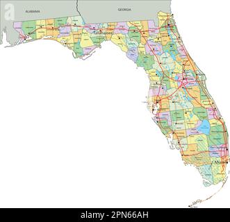 Florida - Highly detailed editable political map with labeling Stock ...