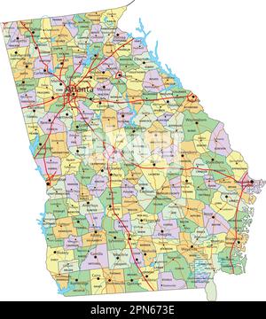 Georgia - Highly detailed editable political map with labeling Stock ...