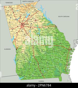 High detailed Georgia road map with labeling Stock Vector Image & Art ...