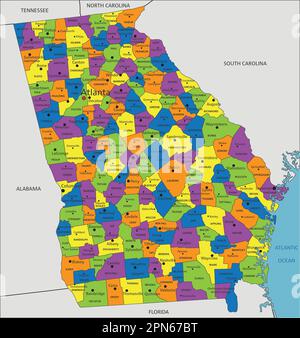 Colorful Georgia political map with clearly labeled, separated layers ...