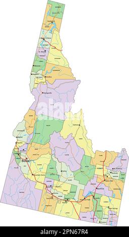 Idaho - Highly detailed editable political map with labeling Stock ...