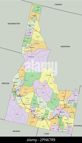 Idaho - Highly detailed editable political map with labeling Stock ...