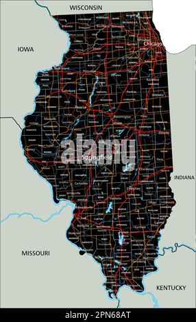 High detailed Illinois road map with labeling Stock Vector Image & Art ...