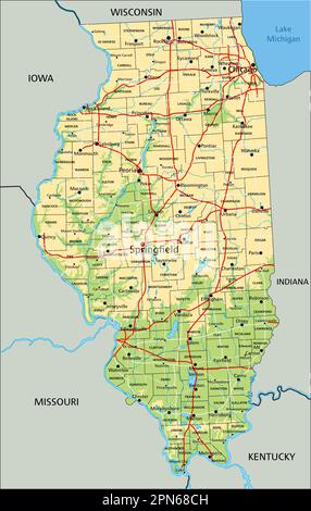 High detailed Illinois physical map Stock Vector Image & Art - Alamy