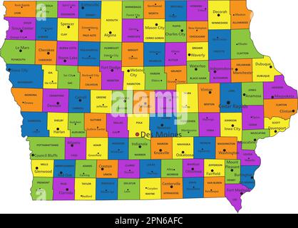 Colorful Iowa political map with clearly labeled, separated layers ...