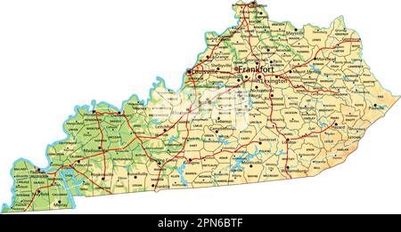 High detailed Kentucky road map with labeling Stock Vector Image & Art ...