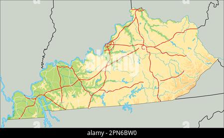 High detailed Kentucky physical map with labeling Stock Vector Image ...