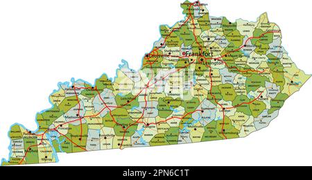 Kentucky - Highly detailed editable political map Stock Vector Image ...