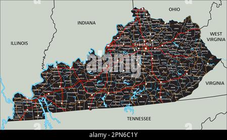 High detailed Kentucky road map with labeling Stock Vector Image & Art ...