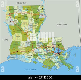 Louisiana - Highly detailed editable political map with labeling Stock ...