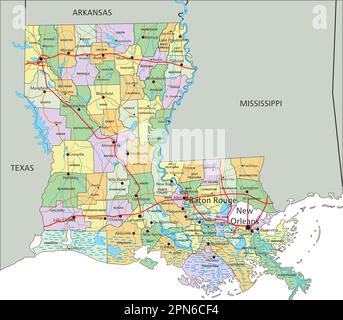 Louisiana - Highly detailed editable political map with labeling Stock ...