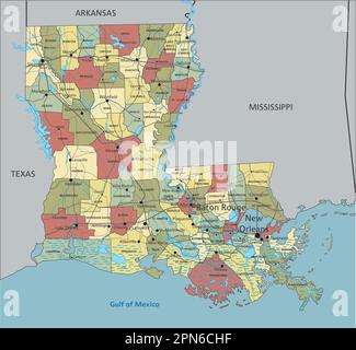 Louisiana - Highly detailed editable political map with labeling Stock ...