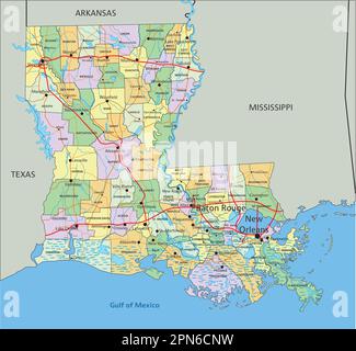 Louisiana - Highly detailed editable political map with labeling Stock ...