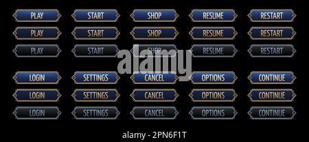 Art deco fantasy game interface button vector set. Ui animation elements for rpg with gold ...