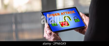 Tablet screen displaying a cyber attack concept Stock Photo - Alamy