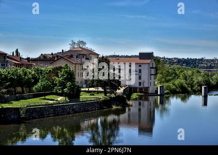 View of the library and the river Loire in Tours in spring, France ...