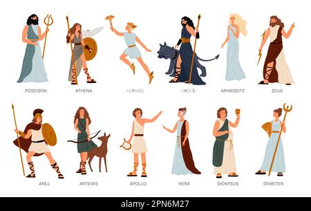 Ancient greek mythology. The gods and goddesses of olympus. Cartoon ...