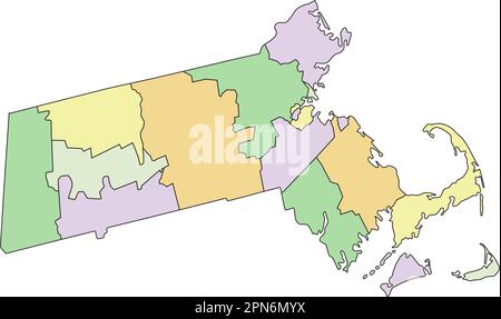 Massachusetts state detailed editable map with cities and towns ...