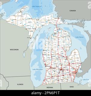 High detailed Michigan road map with labeling Stock Vector Image & Art ...