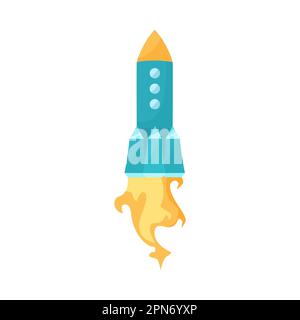 Blue rocket with orange jet steam cartoon illustration Stock Vector ...